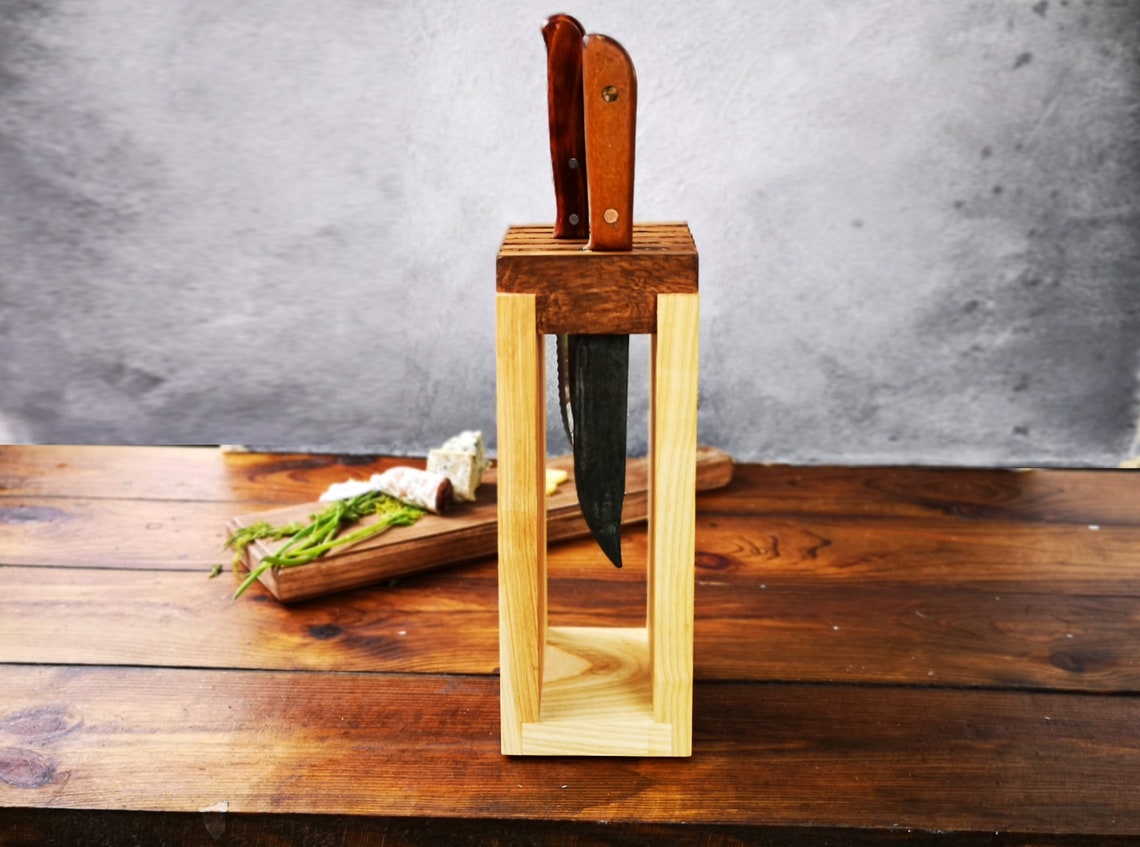 Wooden Knife Holder Wooden Knife Stand Wooden Knife Block Rustic Knife ...