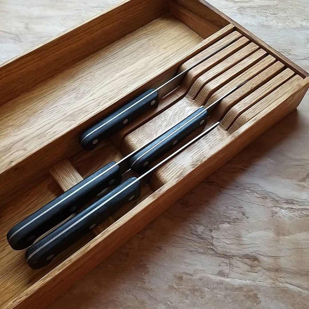 Rustic Oak Wooden Knife Block - Countertop Knife Stand - Etsy