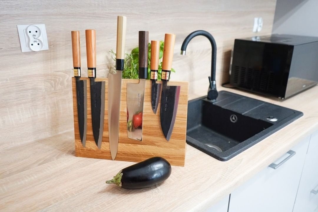 Rustic Oak Magnetic Knife Holder: Desktop Kitchen Stand - Etsy