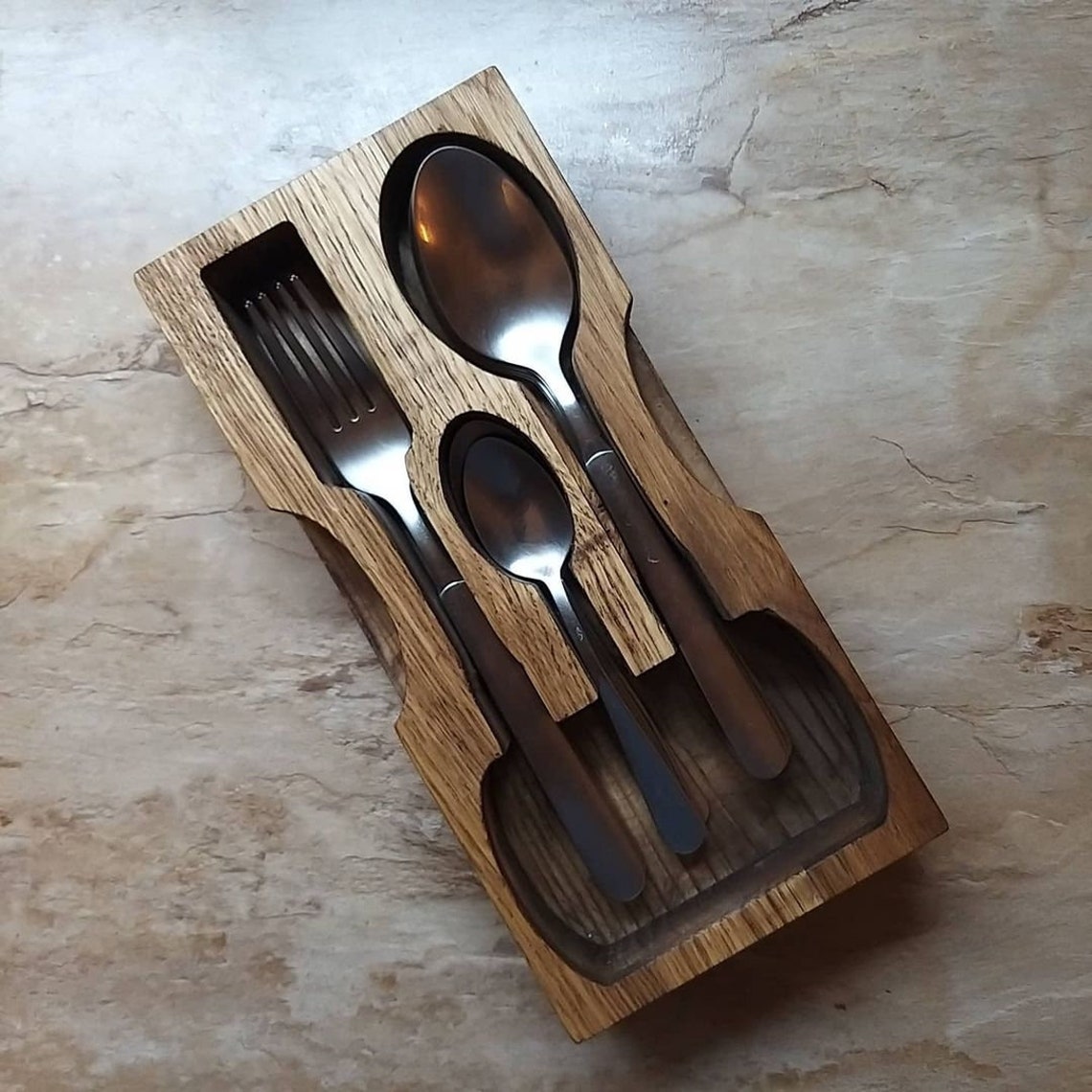 Wooden Rustic Utensil Box Miniature Kitchen Organizer Wood Cutlery ...