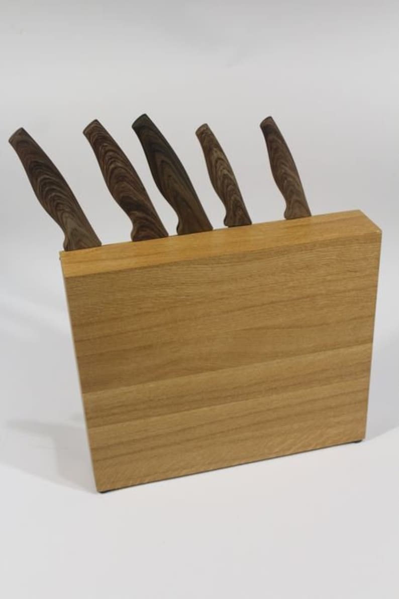 Rustic Knife Stand Wooden Knife Block Magnetic Knife Block Oak Knife ...