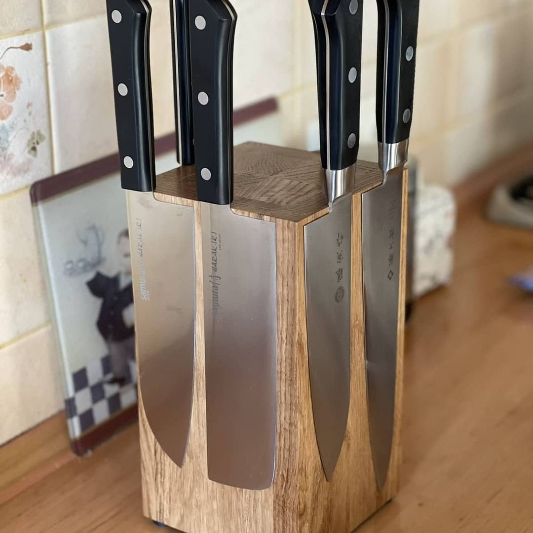 Wood Knife Holder Wooden Knife Block Magnet Knife Stand Rustic Knife ...