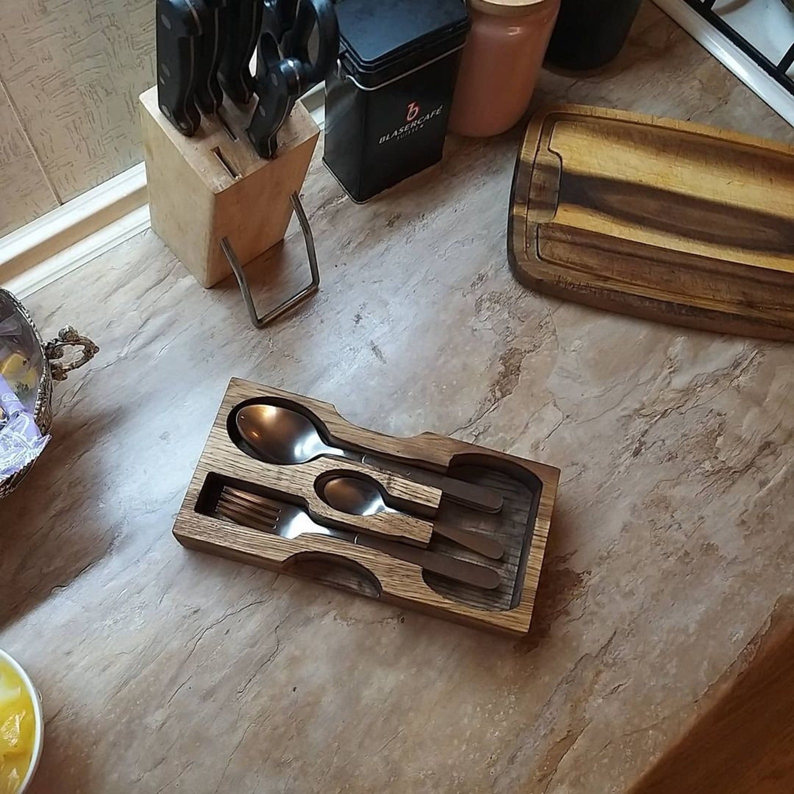 Wooden Rustic Utensil Box Miniature Kitchen Organizer Wood Cutlery ...