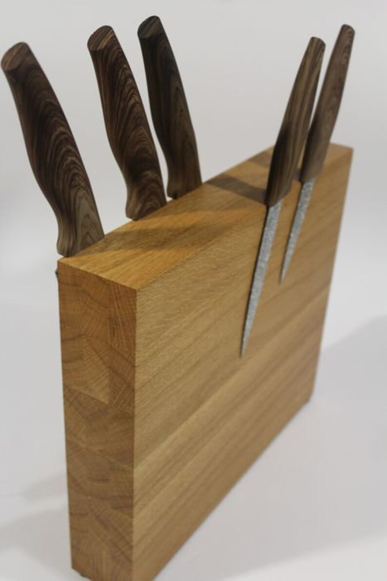 Rustic Knife Stand Wooden Knife Block Magnetic Knife Block Oak - Etsy