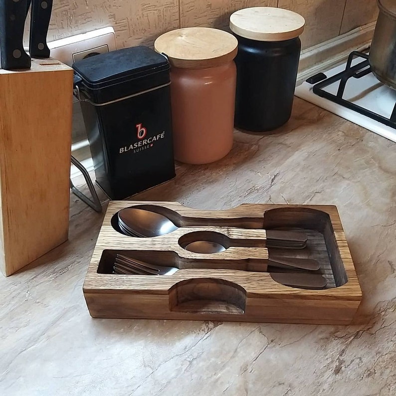 Wooden Rustic Utensil Box Miniature Kitchen Organizer Wood Cutlery ...