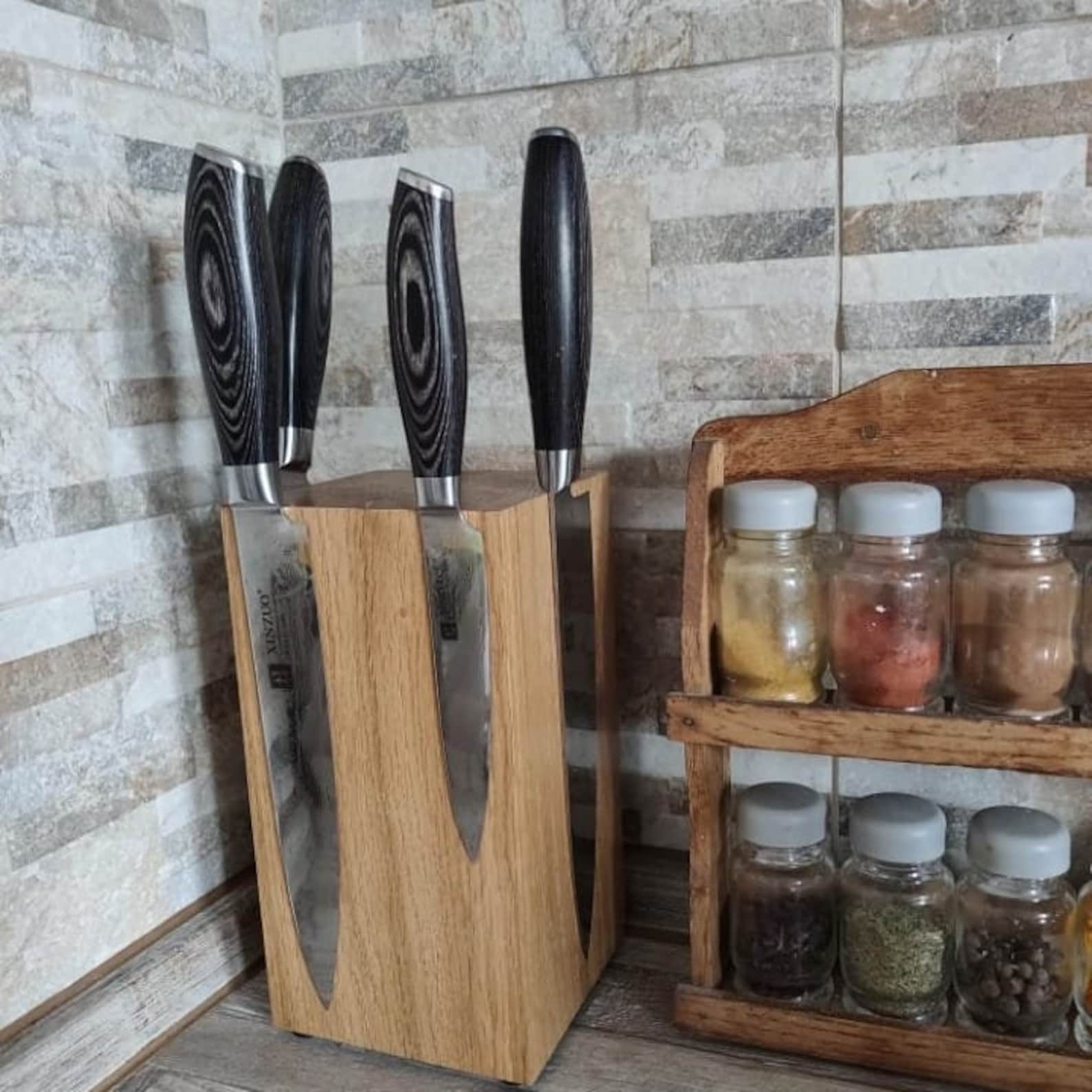 Magnetic Knife Block Wooden Knife Stand Rustic Knife Block Wood Magnet ...