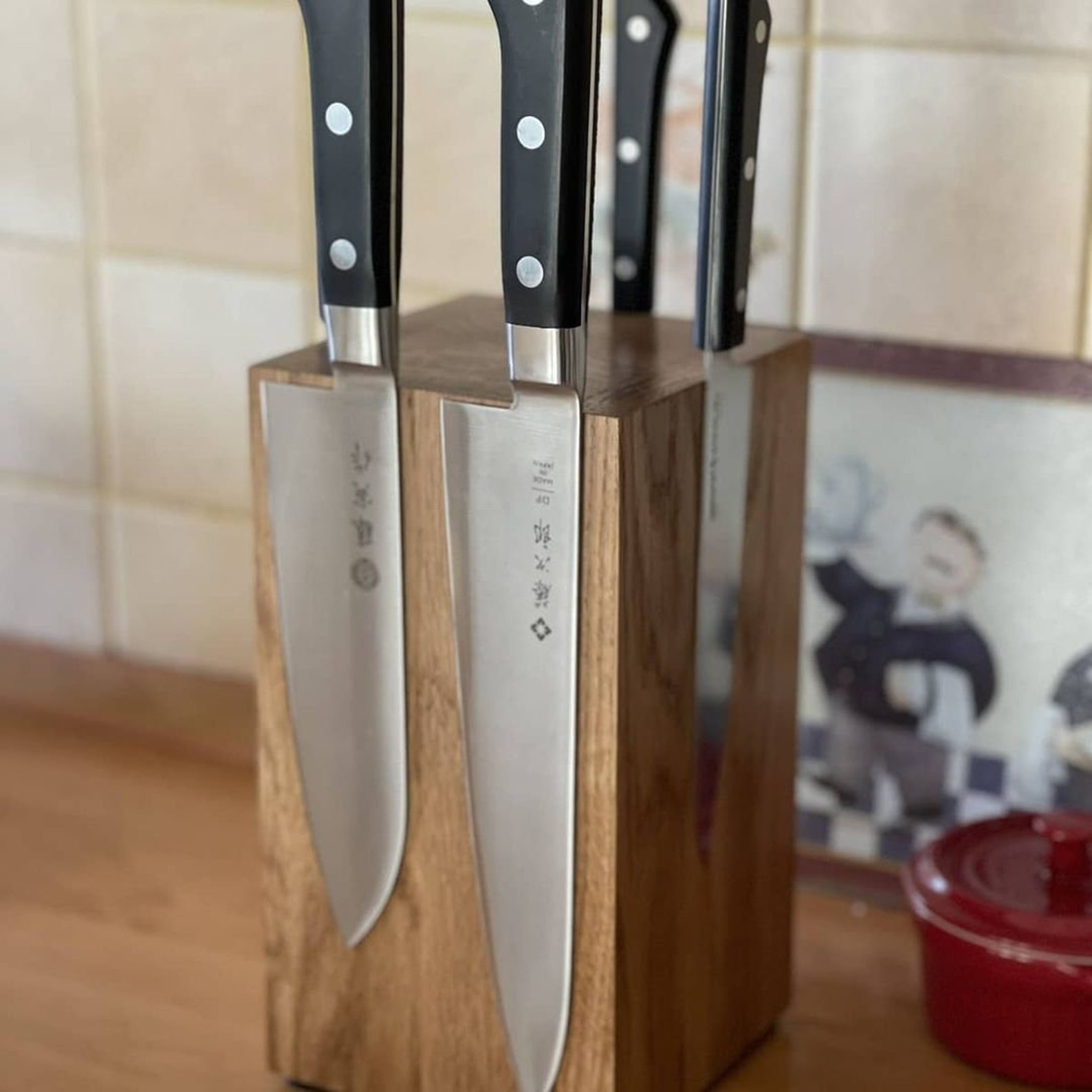 Wood Knife Holder Wooden Knife Block Magnet Knife Stand Rustic Knife ...