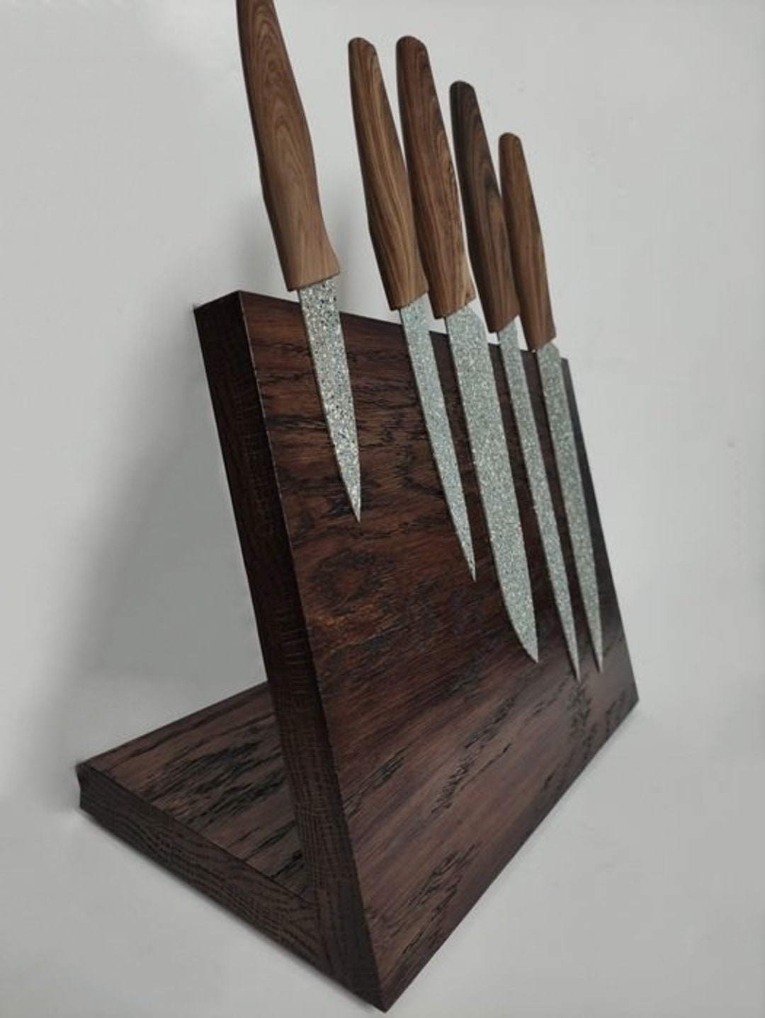 Oak Knife Stand Magnetic Knife Stand Rustic Knife Block Wooden Knife ...