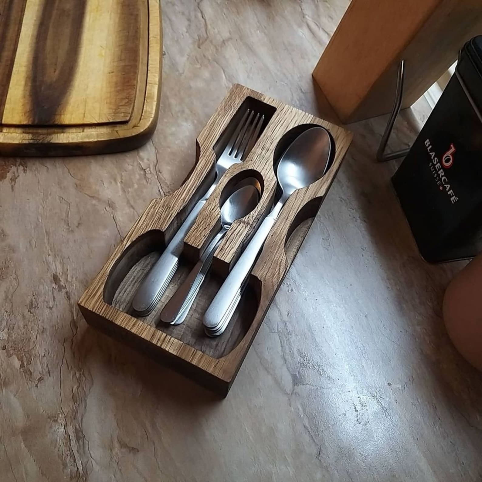 Wooden Rustic Utensil Box Miniature Kitchen Organizer Wood Cutlery ...