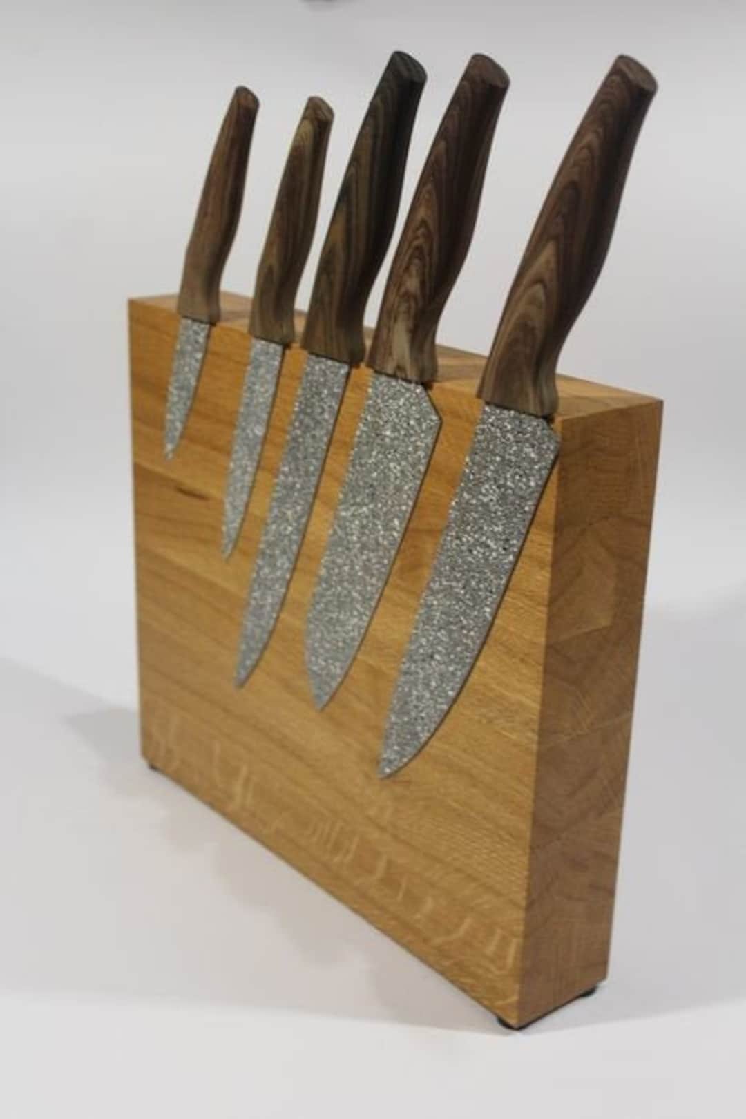Rustic Knife Stand Wooden Knife Block Magnetic Knife Block Oak Knife ...