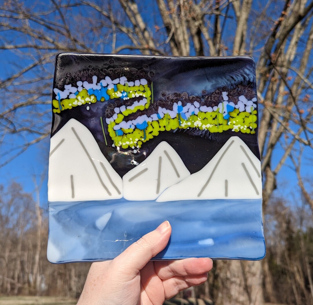 Square Glass Northern Lights Aurora Borealis Plate - Etsy