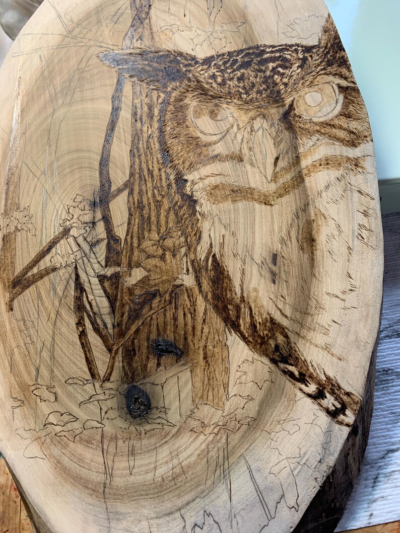 Wood Burned Horned Owl in the Forest - Etsy