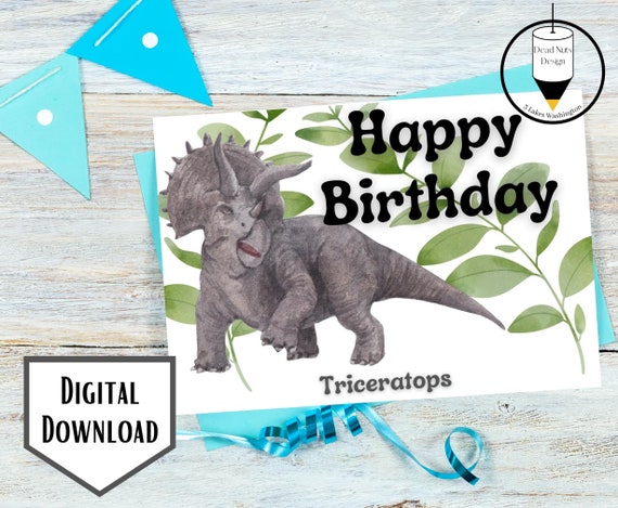 Printable Dinosaur Happy Birthday Card Triceratops Birthday - Etsy