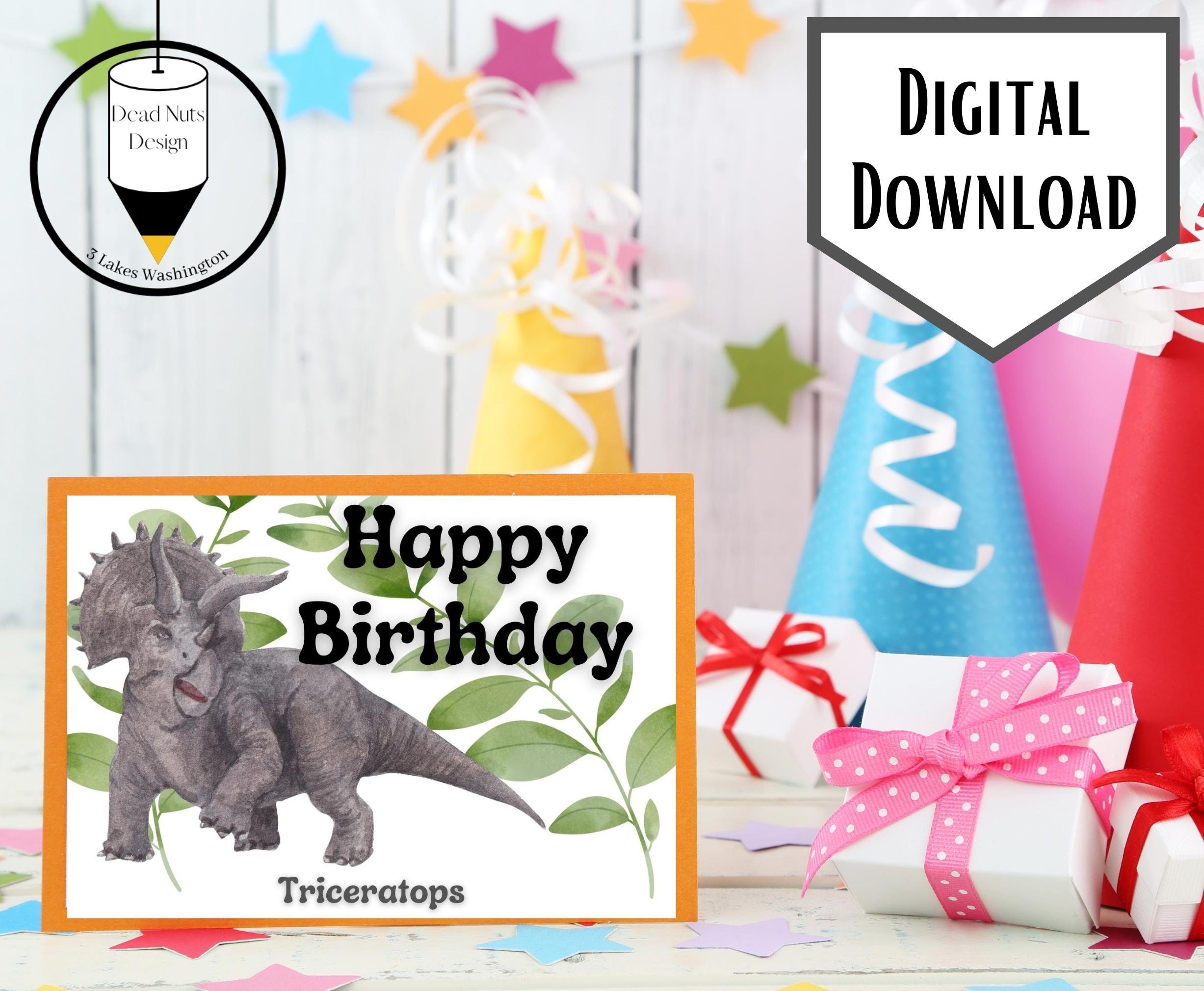 Printable Dinosaur Happy Birthday Card, Triceratops Birthday Card ...