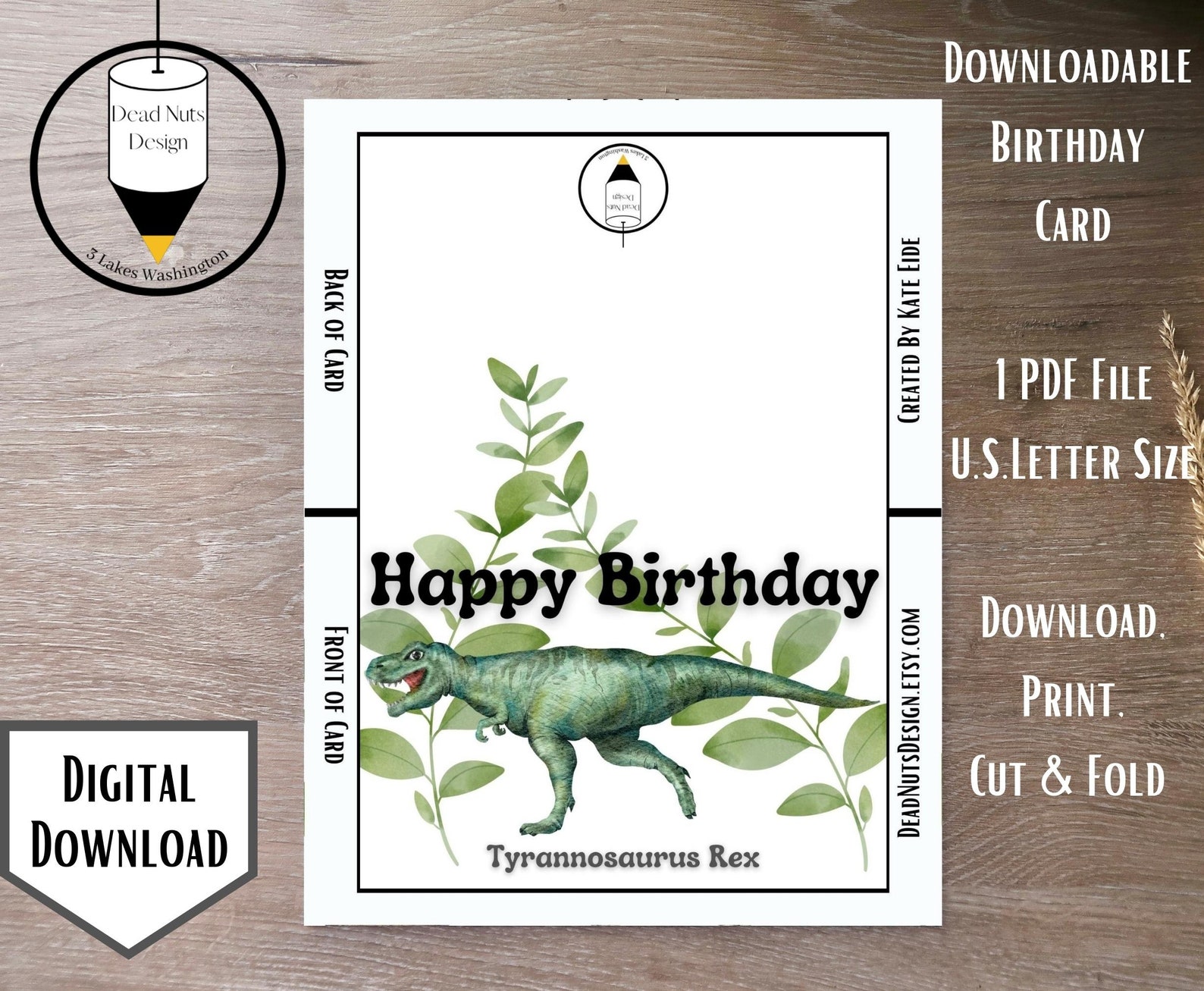 Printable Dinosaur Happy Birthday Card, Tyrannosaurus Rex Birthday Card ...