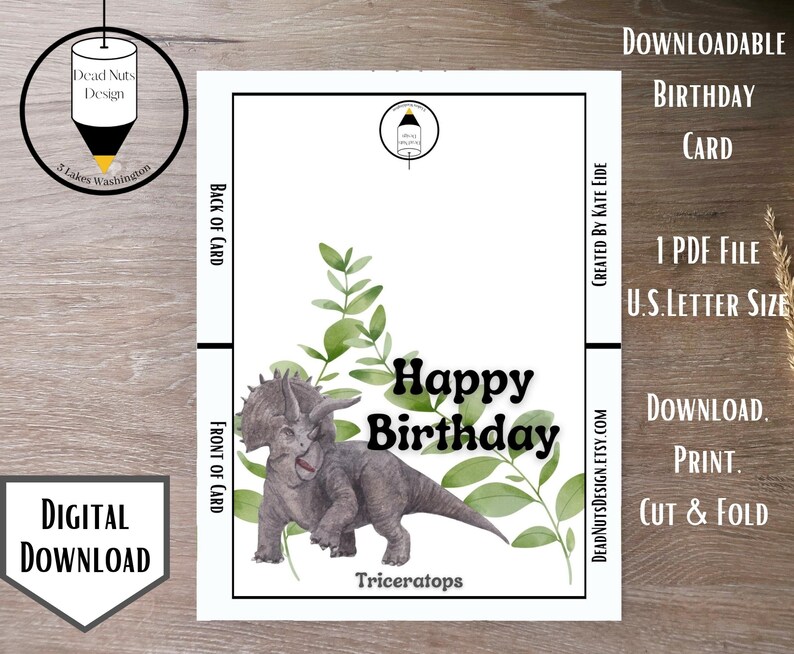 Printable Dinosaur Happy Birthday Card, Triceratops Birthday Card ...