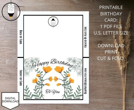 Birthday Cards Paper Floral Spring Happy Birthday To You Card Instant ...