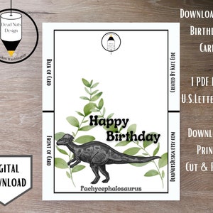Printable Dinosaur Happy Birthday Card, Pachycephalosaurus Birthday ...