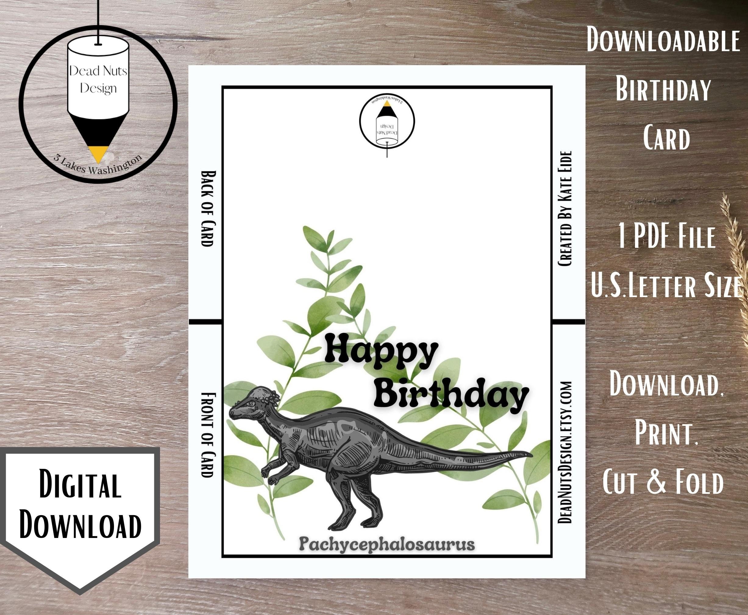 Printable Dinosaur Happy Birthday Card, Pachycephalosaurus Birthday ...