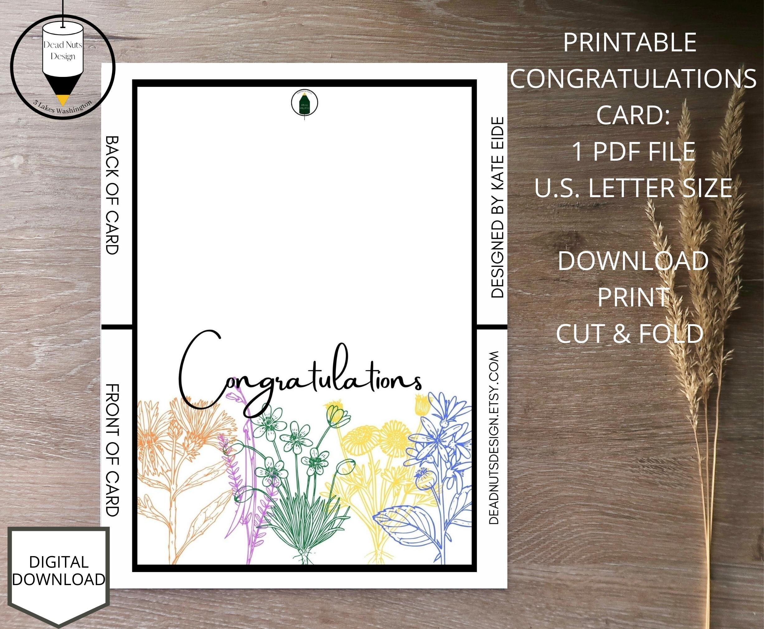 Printable Congratulations Card, Whimsical Congratulations Greeting Card ...