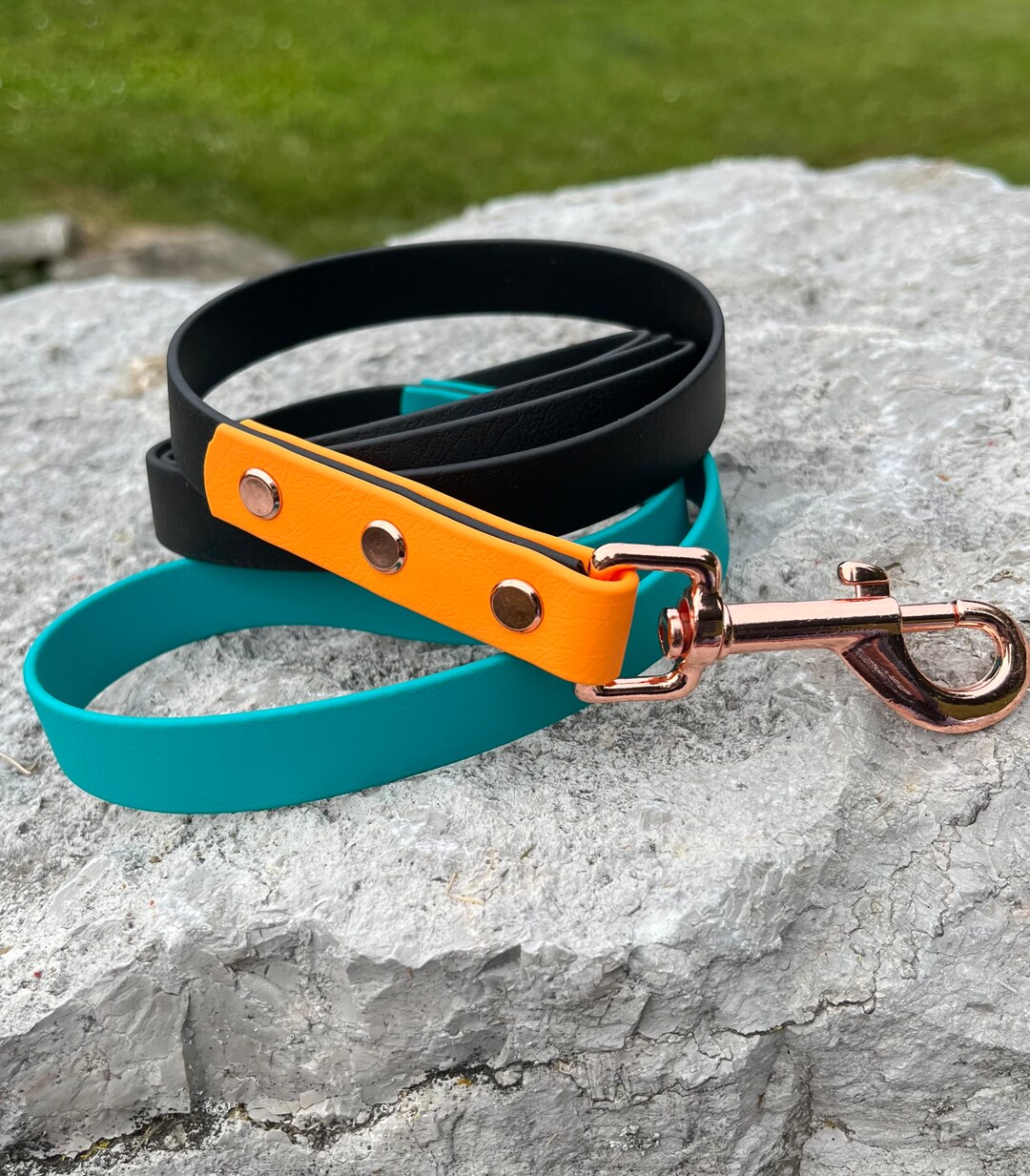 Biothane 6 Foot Leash Black, Teal and Orange With Nickel Hardware - Etsy