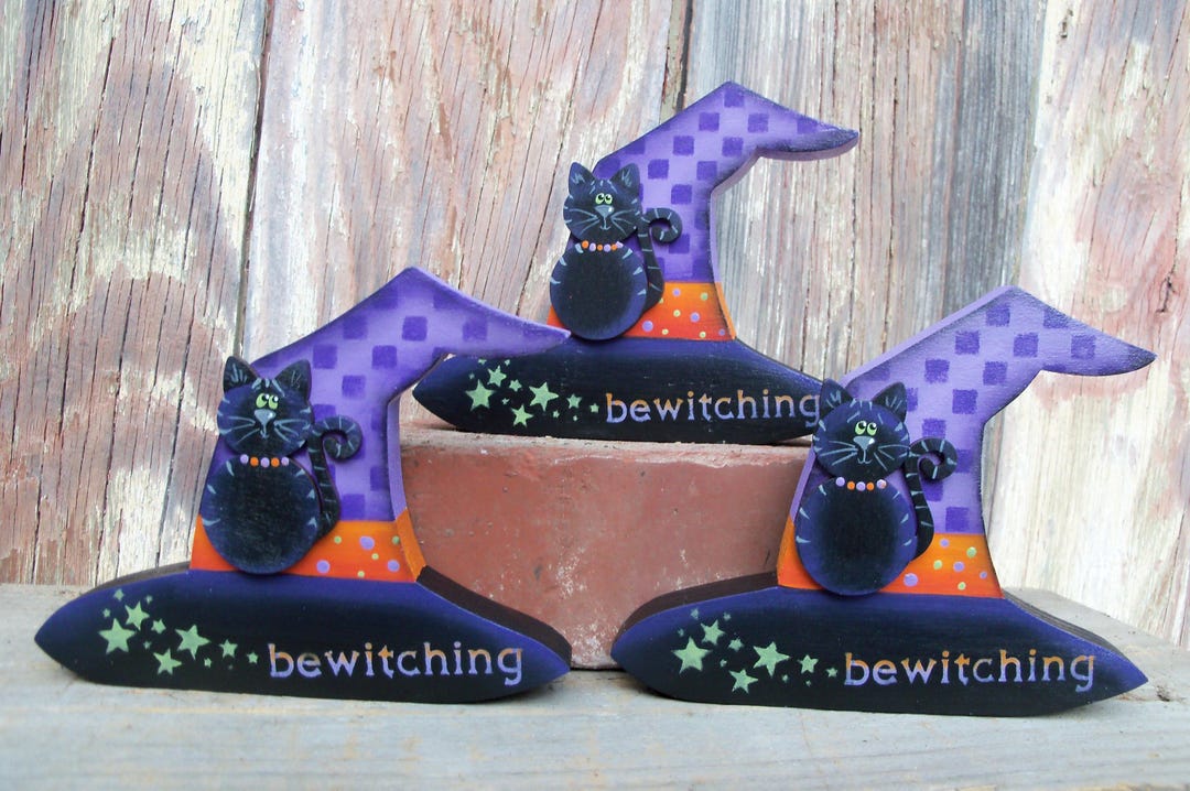 Halloween Witch Hat With Black Cat - Tiered Tray Decor - Etsy