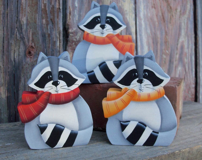 Raccoon, Hand Painted Wood Cut Out in Autumn Colors, Fall Tiered Tray ...