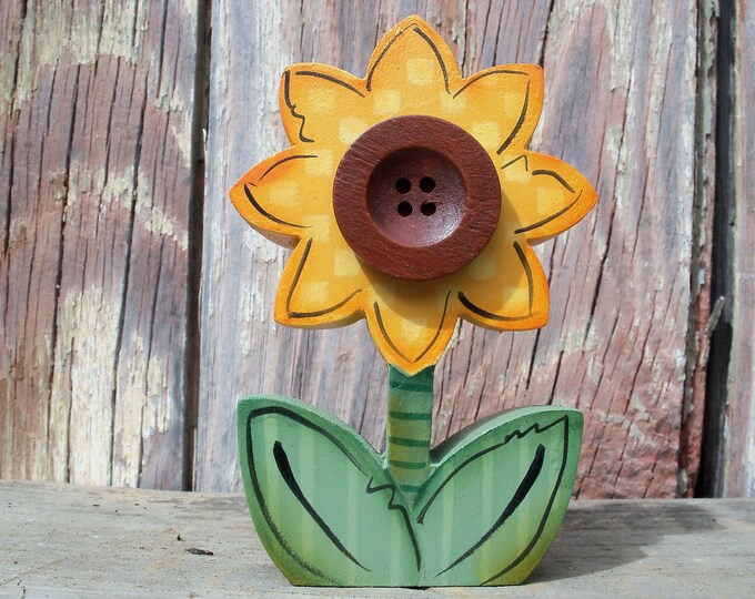 Mini Wood Sunflower, Hand Painted Sunflower, Shelf Sitter, Farmhouse ...