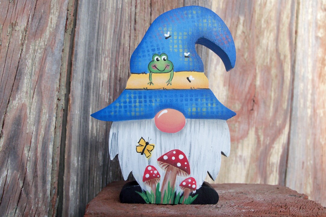 Gnome With Mushrooms, Frog Gnome, Spring Gnome, Tiered Tray Decor ...