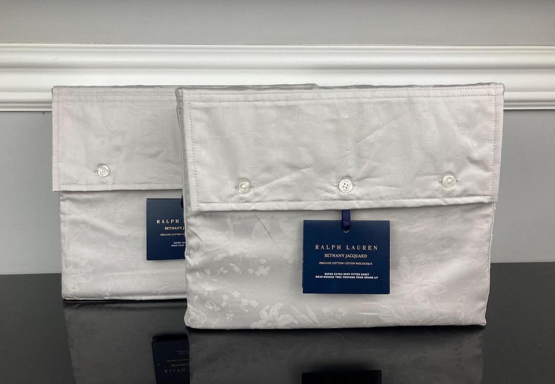 Ralph Lauren Organic Cotton Bethany Jacquard Flat Sheet & Fitted Sheet ...