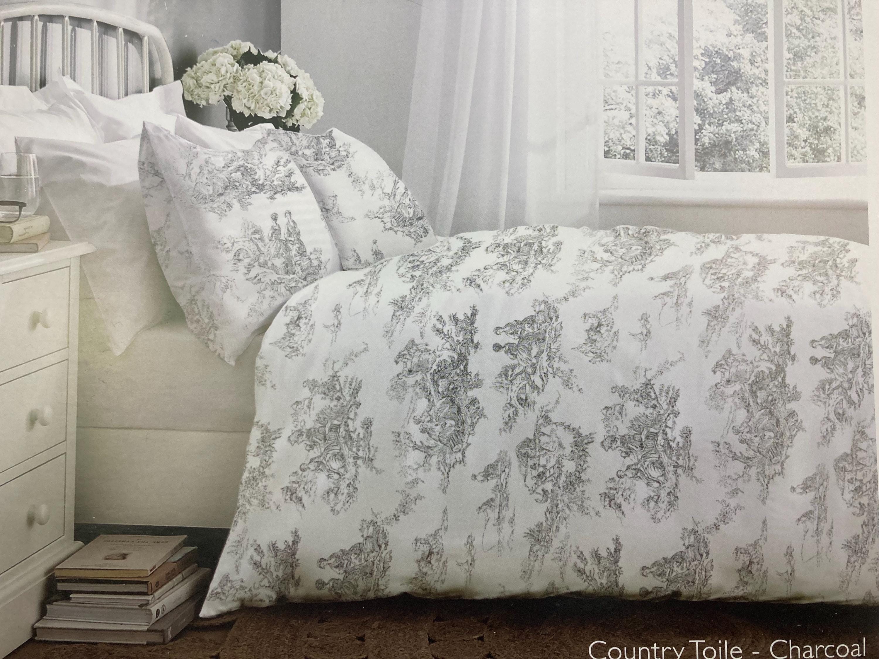 CABBAGES & ROSES London Country Toile Charcoal Scene Cottage Farmhouse ...