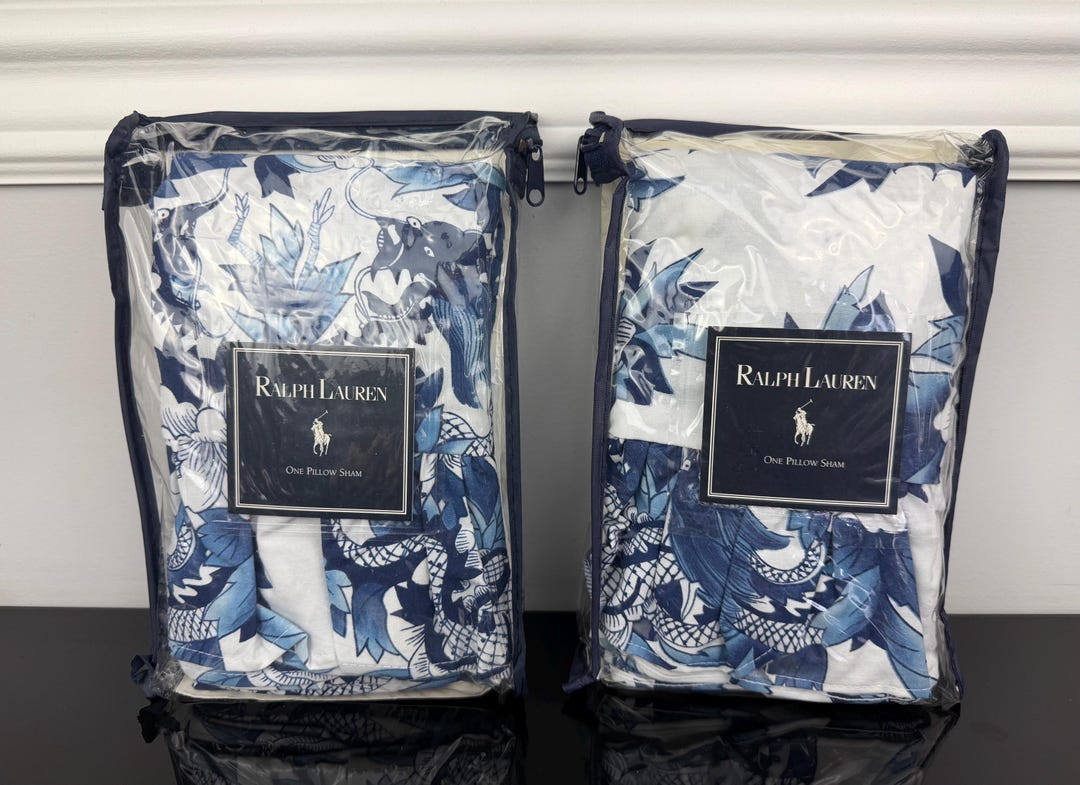 1980's New Ralph Lauren Nanking Blue White Porcelain Ruffled 2 Standard ...