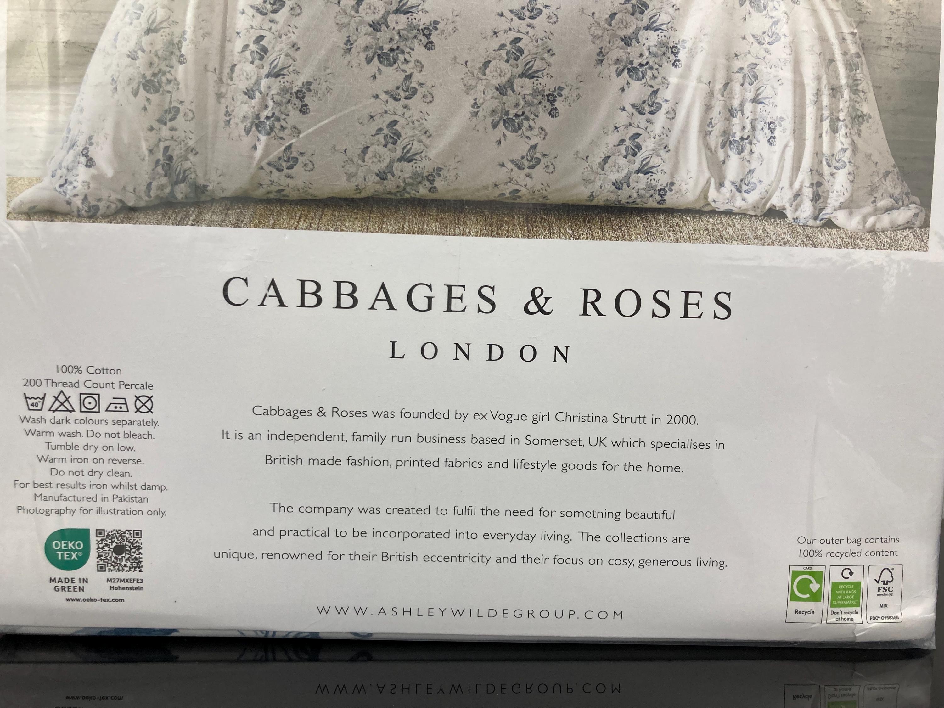 CABBAGES & ROSES London Constance Blue Floral Cottage Farmhouse 3 Pc ...