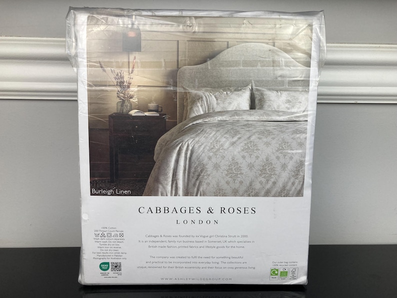 CABBAGES & ROSES London Burleigh Linen 3 Pc Duvet Cover Shams Set White ...