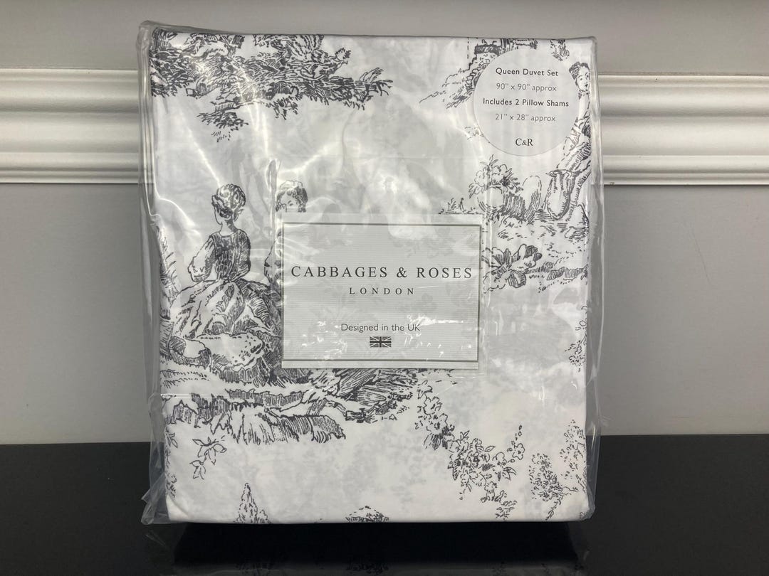 CABBAGES & ROSES London Country Toile Charcoal Scene Cottage Farmhouse ...