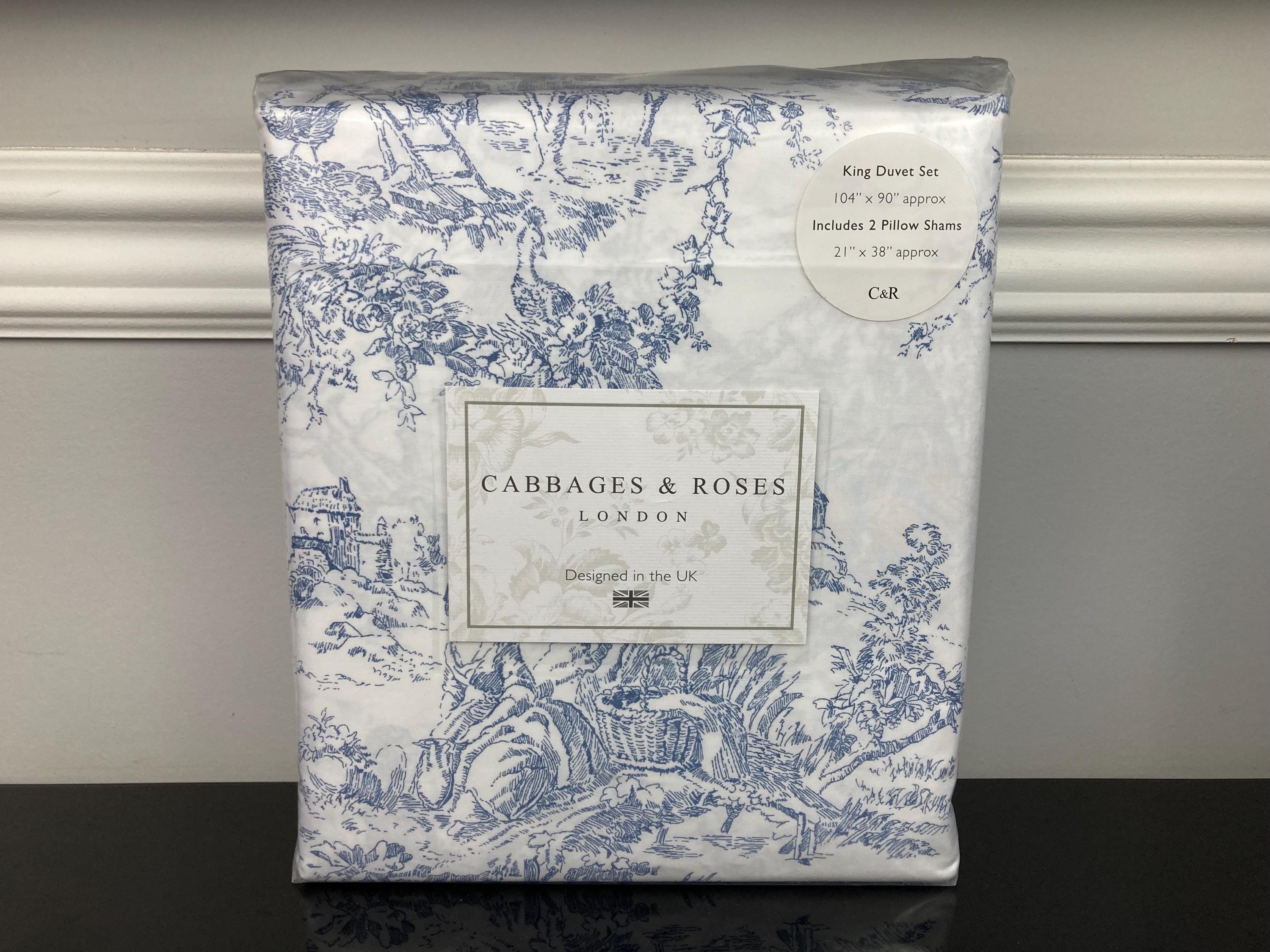 CABBAGES & ROSES London Country Toile Cottage Farmhouse Blue White ...