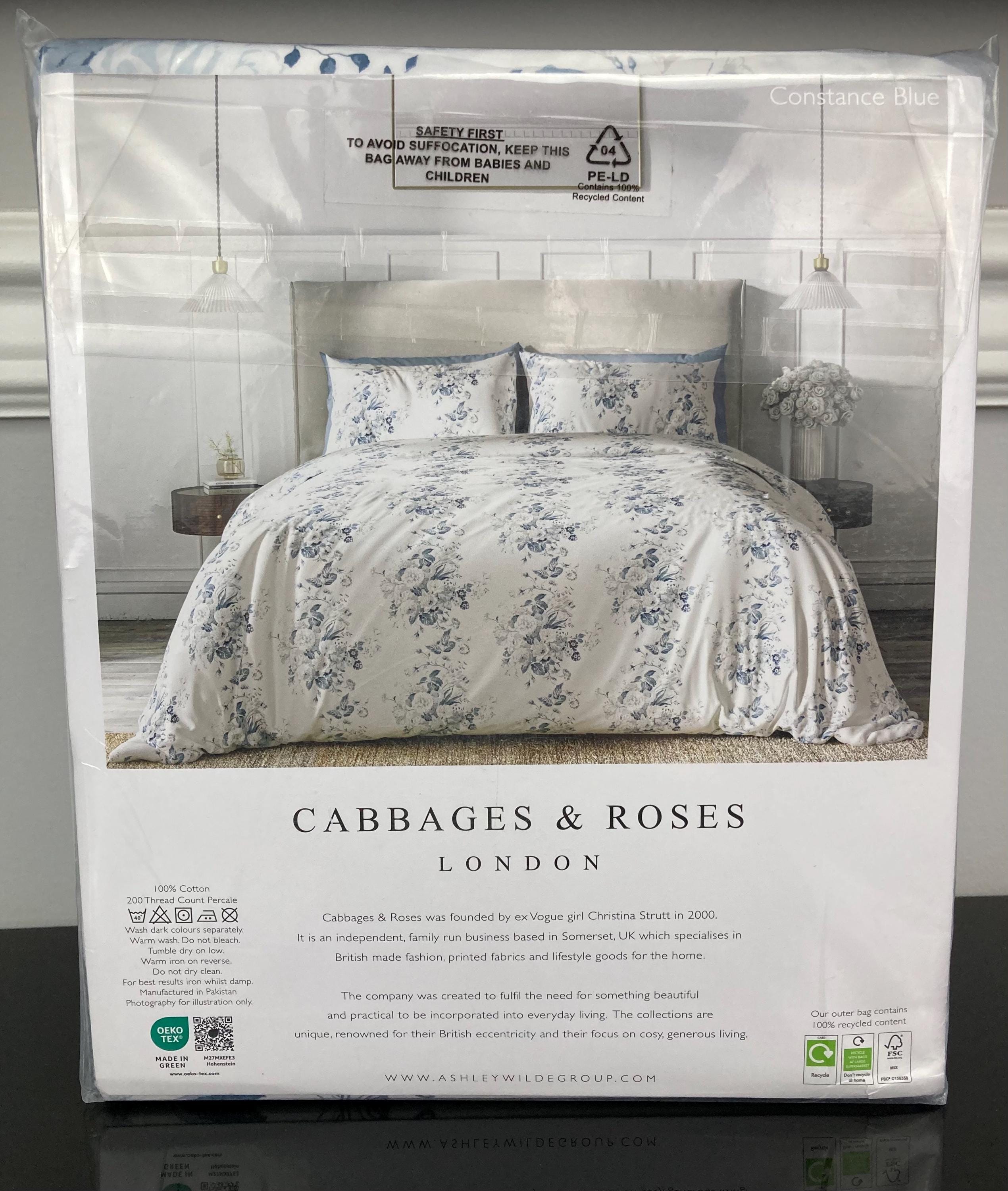 CABBAGES & ROSES London Constance Blue Floral Cottage Farmhouse 3 Pc ...