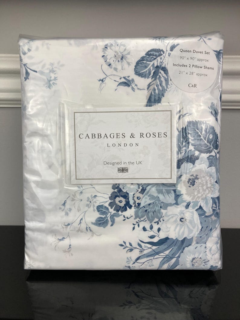 CABBAGES & ROSES London Constance Blue Floral Cottage Farmhouse 3 Pc ...