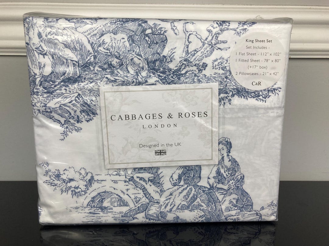 CABBAGES & ROSES London Country Toile Blue White Scene Cottage ...