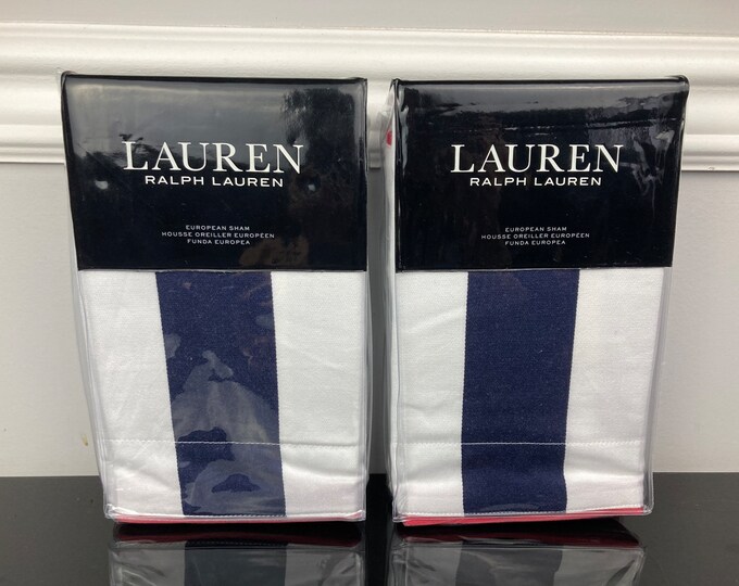 Ralph Lauren Carter Stripe 100% Cotton 2 Pc Euro Sham Set White Navy - Etsy