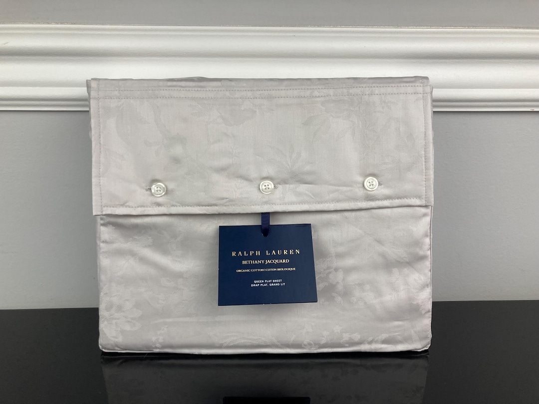 Ralph Lauren Organic Cotton Bethany Jacquard Flat Sheet Silver Gray ...
