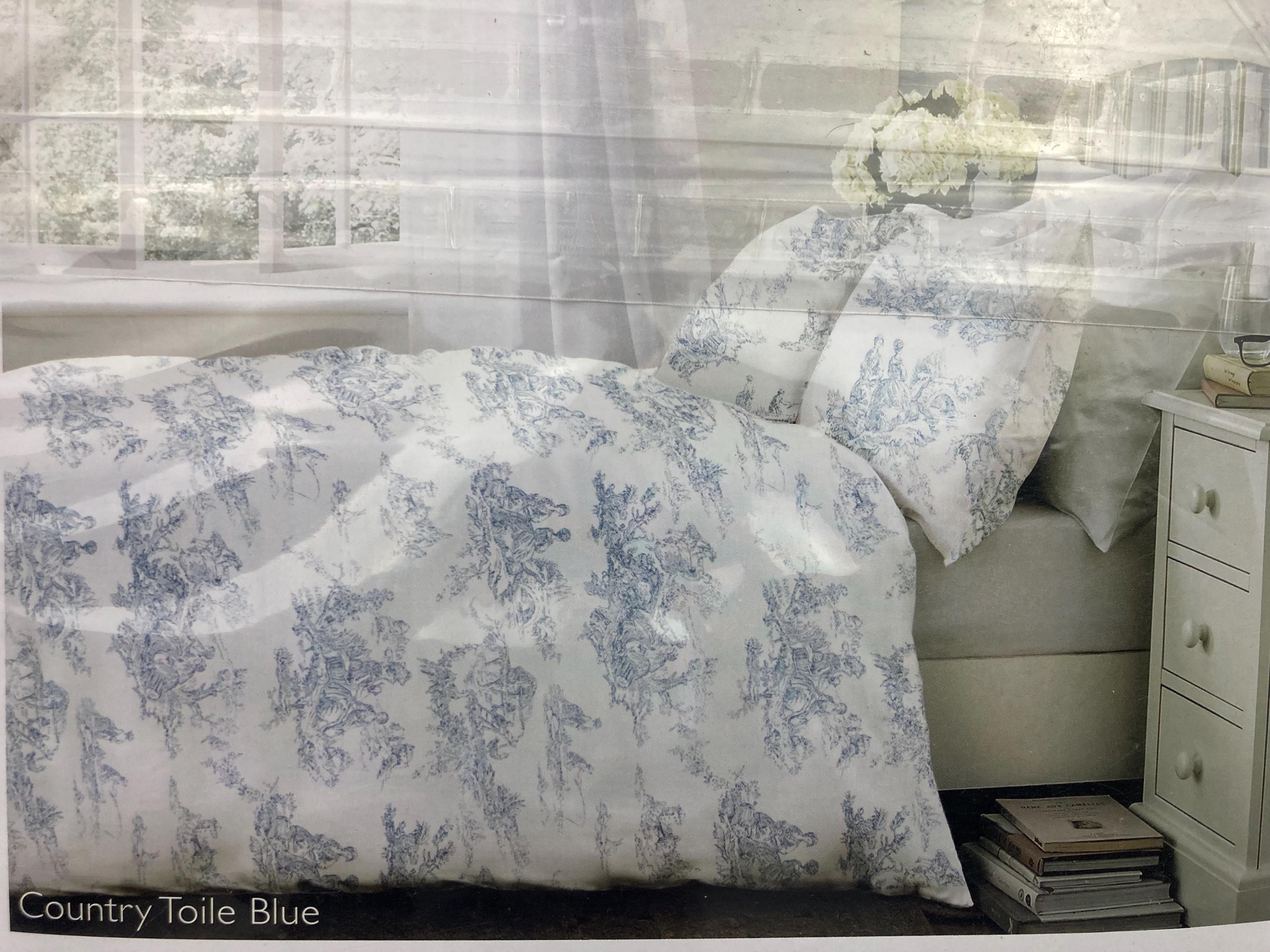CABBAGES & ROSES London Country Toile Blue White Scene 3 Pc Duvet Cover ...