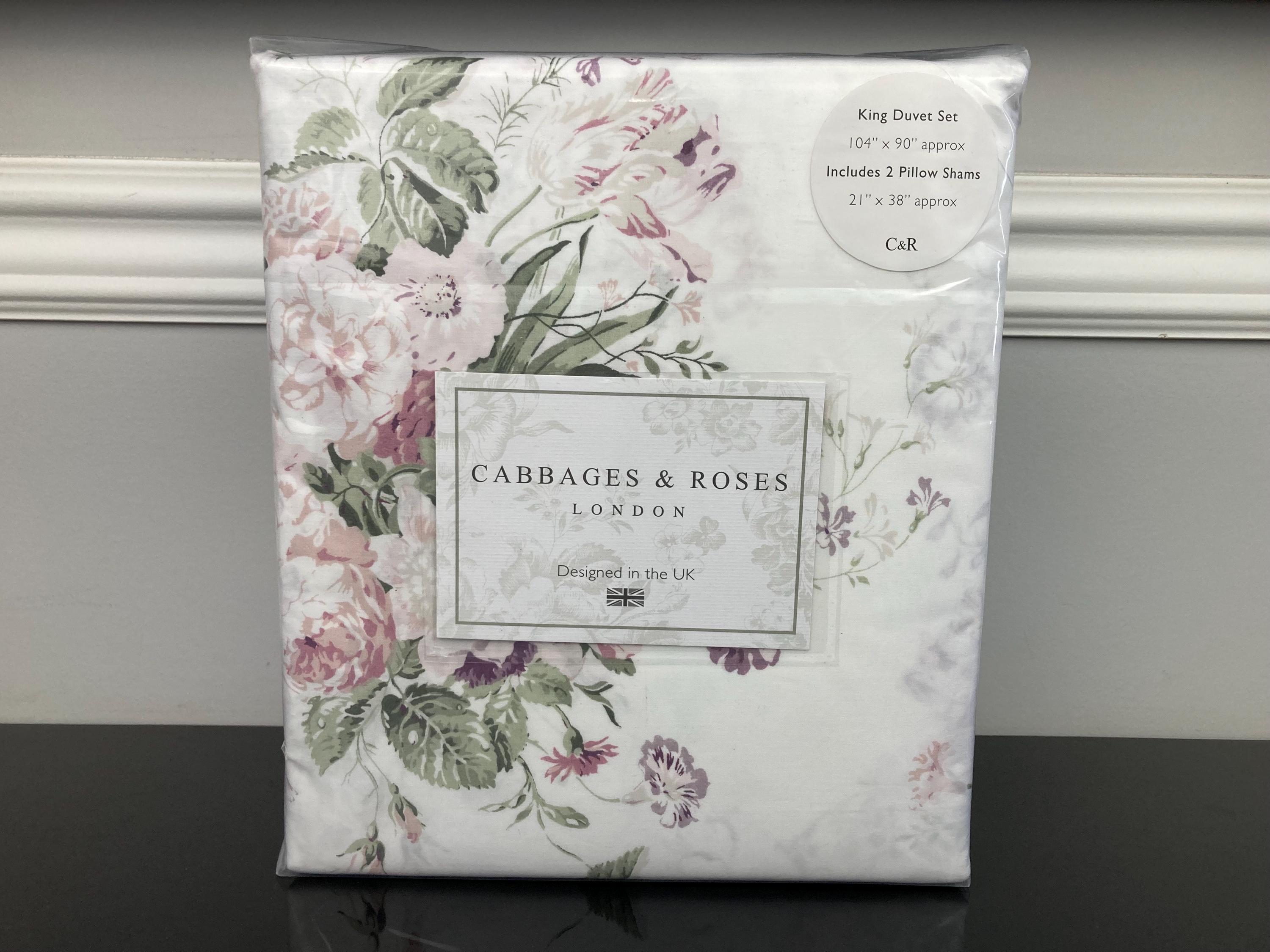 CABBAGES & ROSES London Constance Peony Floral Cottage Farmhouse 3 Pc ...