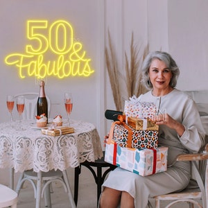 Fifty and Fabulous Neon Sign Cusotm, 50th Birthday Sign Wall Decor ...
