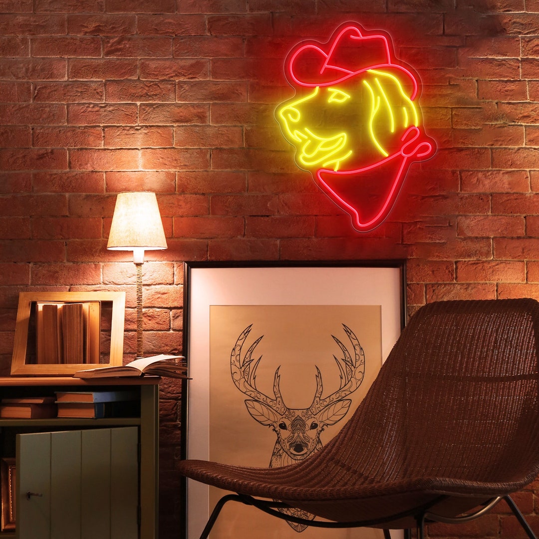 Golden Retriever Neon Sign for Wall Decor, Cute Dog With Cowboy Hat Led ...
