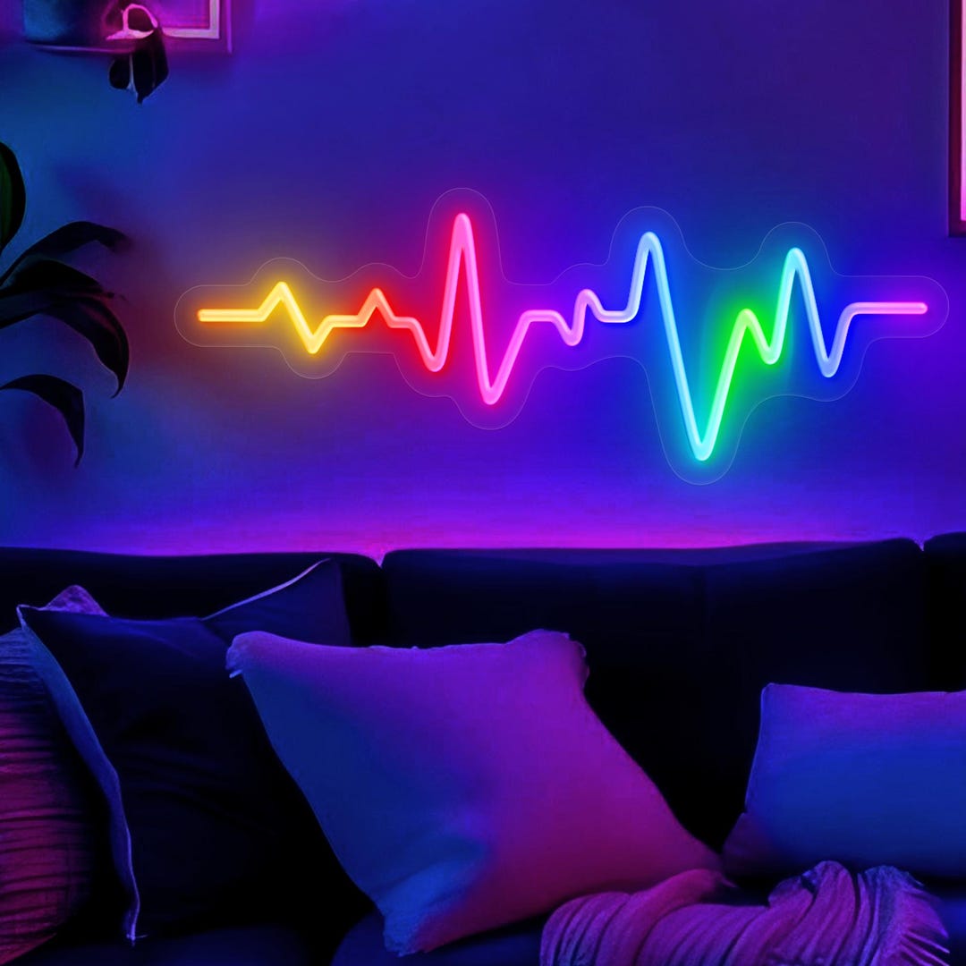 Rainbow Heartbeat Neon Sign: ECG Wall Decor for Home Bar - Etsy