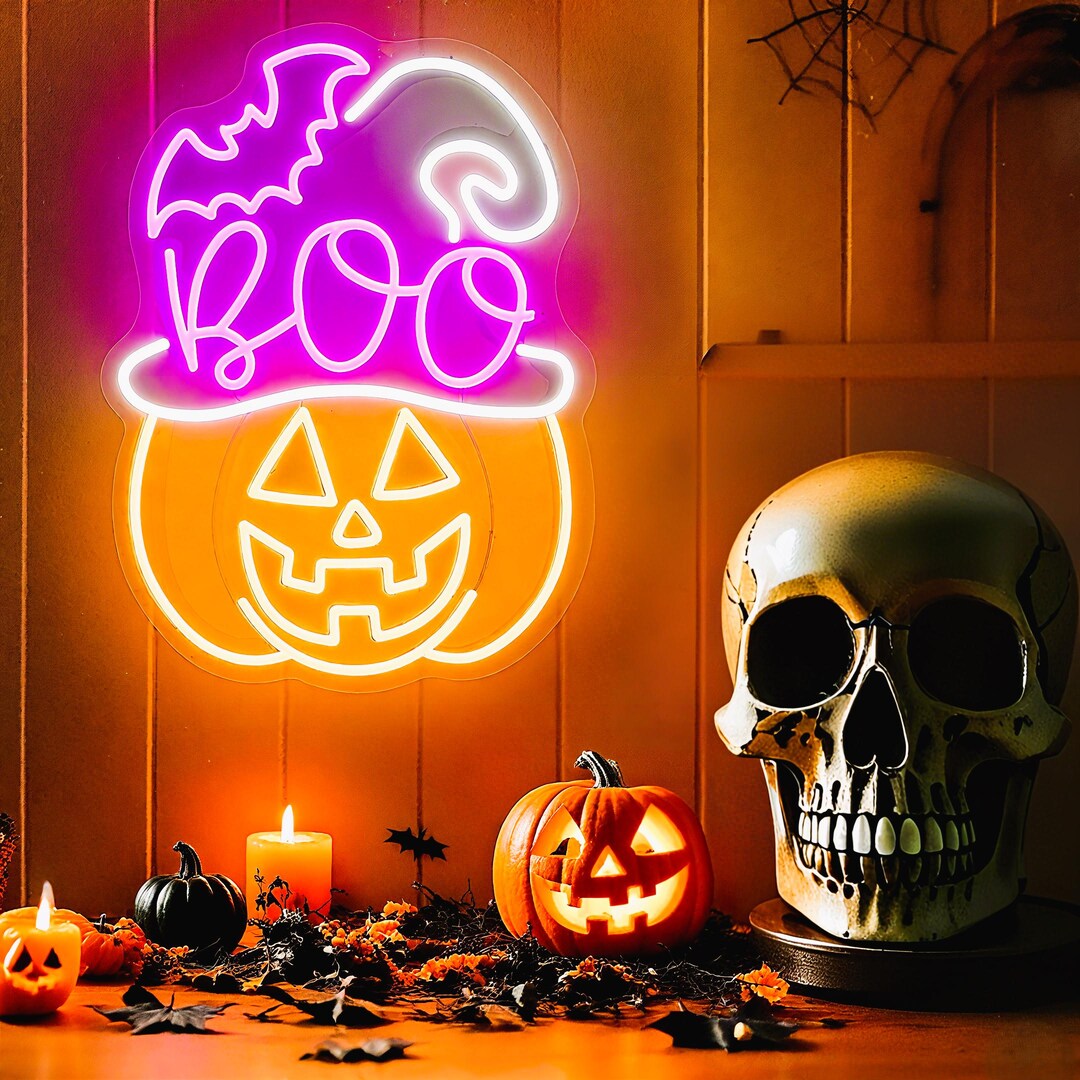 Custom Halloween Neon Sign: Pumpkin Decor, Boo to You, Neon Lights ...