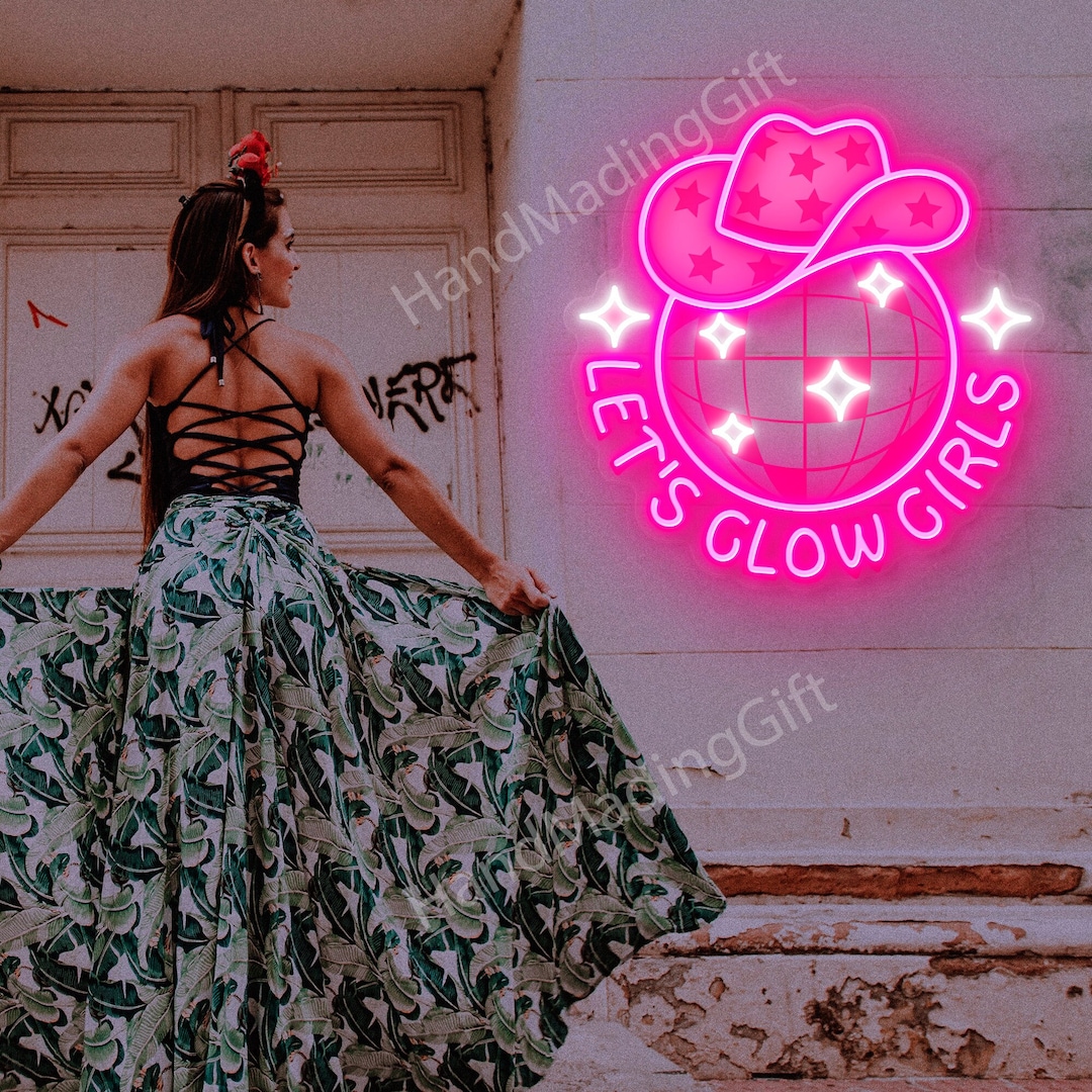 Lets Glow Girls Neon Sign Custom Dorm Room Decor, Cowboy Boots Neon ...