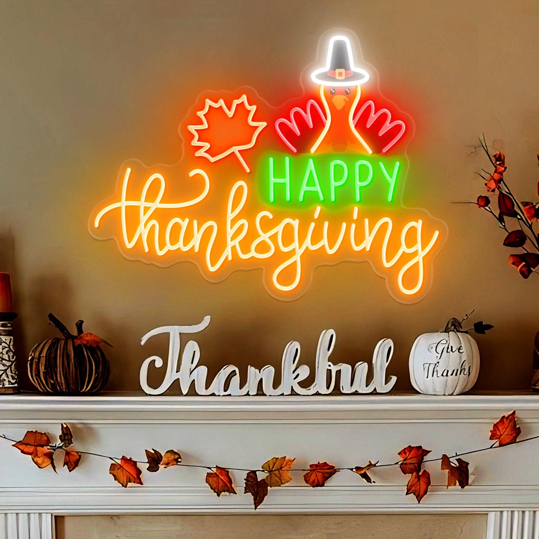 Custom Thanksgiving Neon Sign: Turkey Hat Signs Ornament, Thanksgiving ...