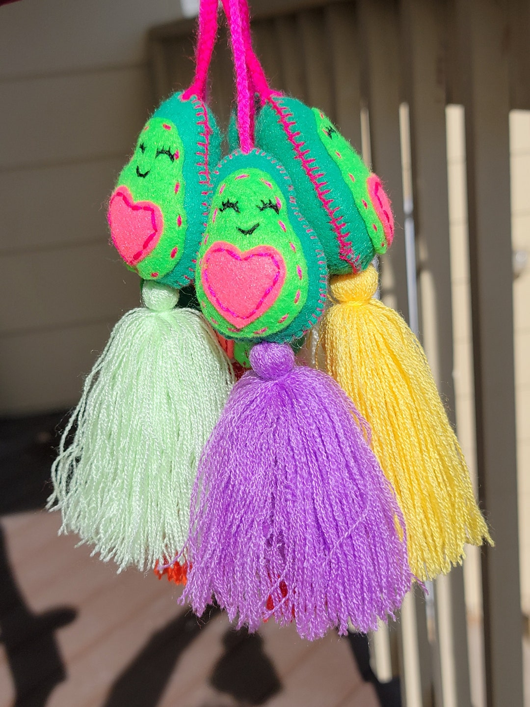 Hand Embroidered Avocado With Heart Tassel Handmade Mexican Pom Pom ...